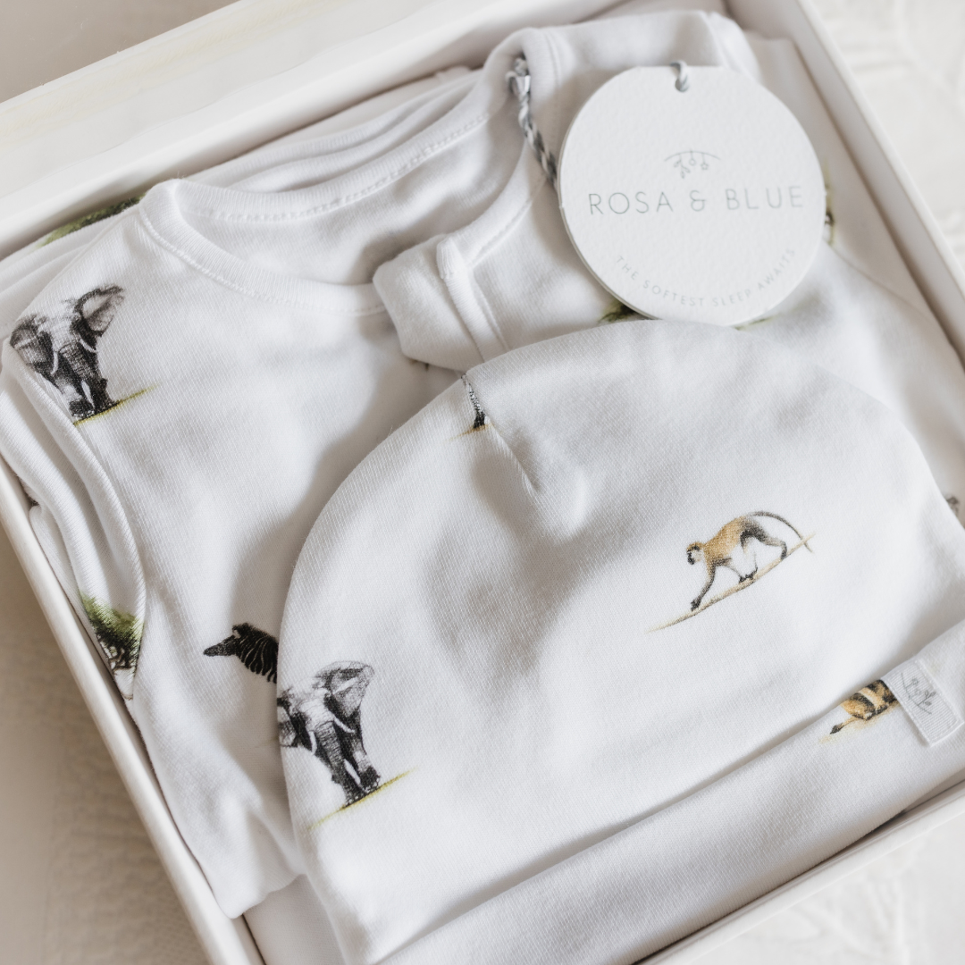 Safari Print New Arrival Baby Gift Set – Rosa and Blue